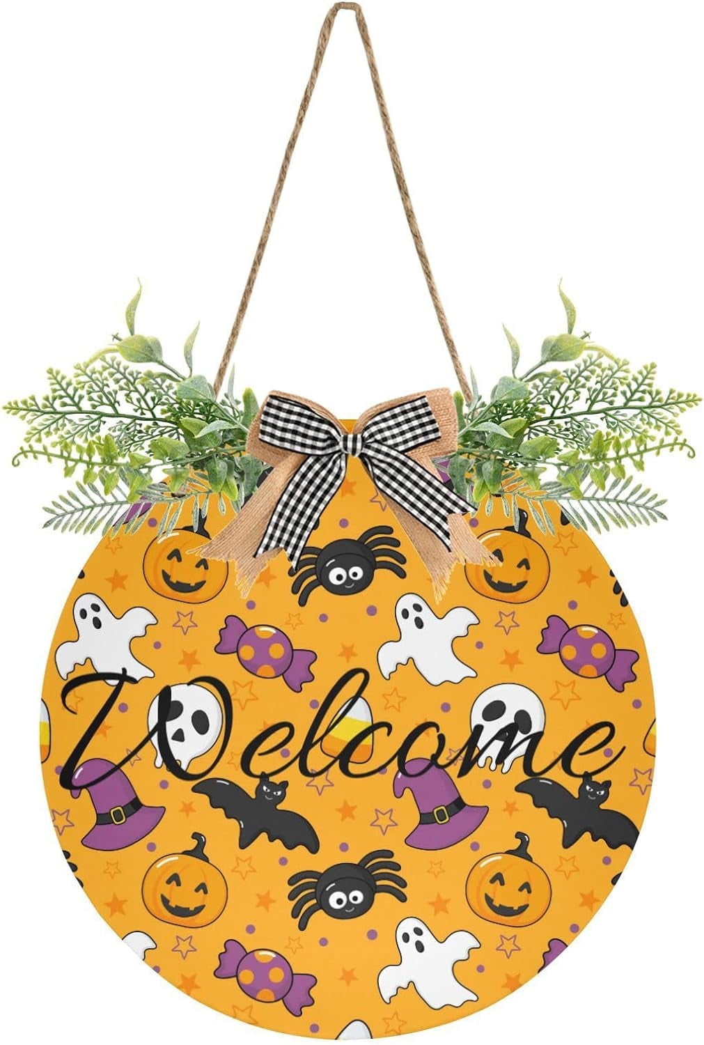 Coolnut Halloween Pumpkin Bat Welcome Sign Front Door Round Wall Door ...