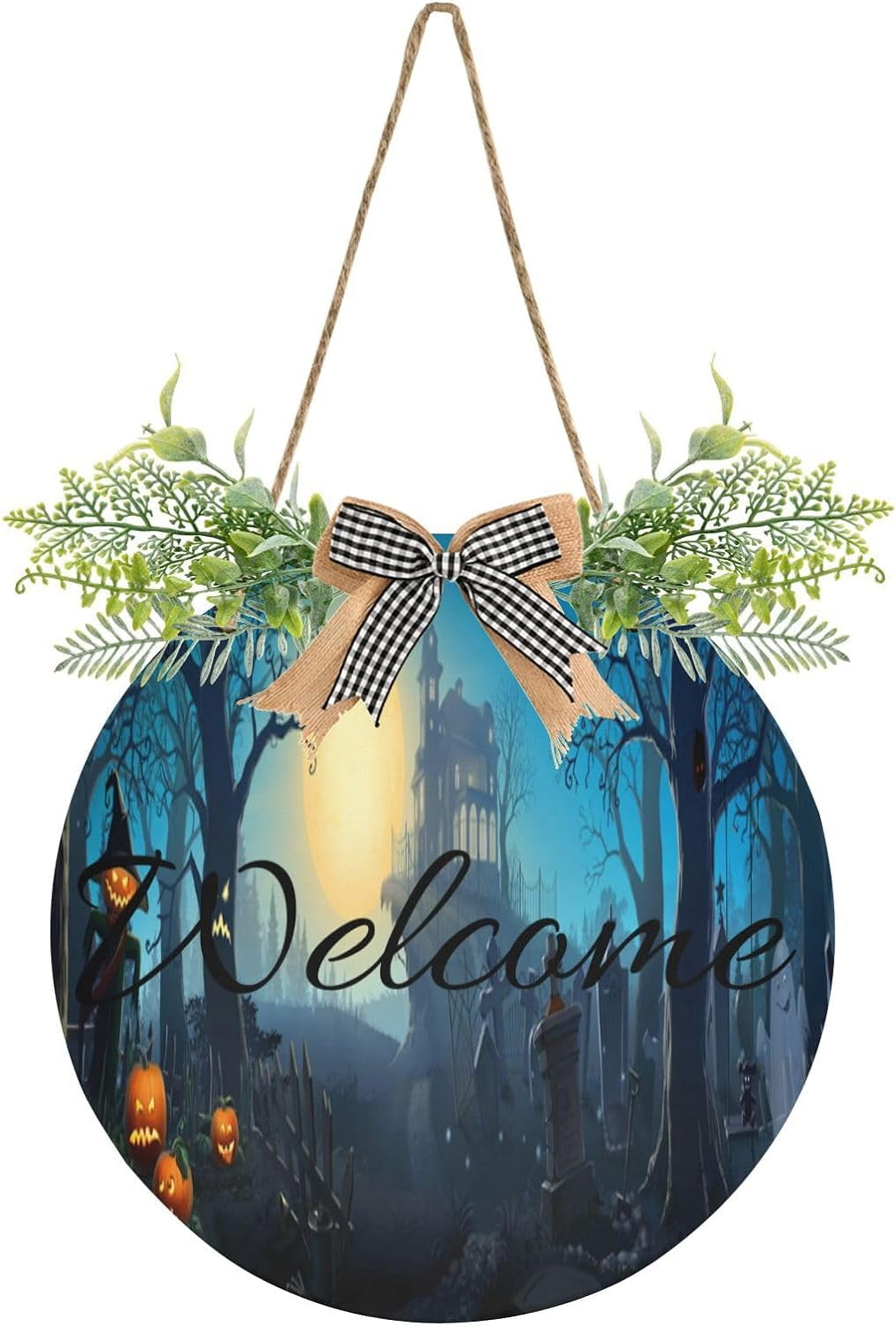 Coolnut Halloween Pumpkin Full Moon Welcome Sign Front Door Round Wall ...