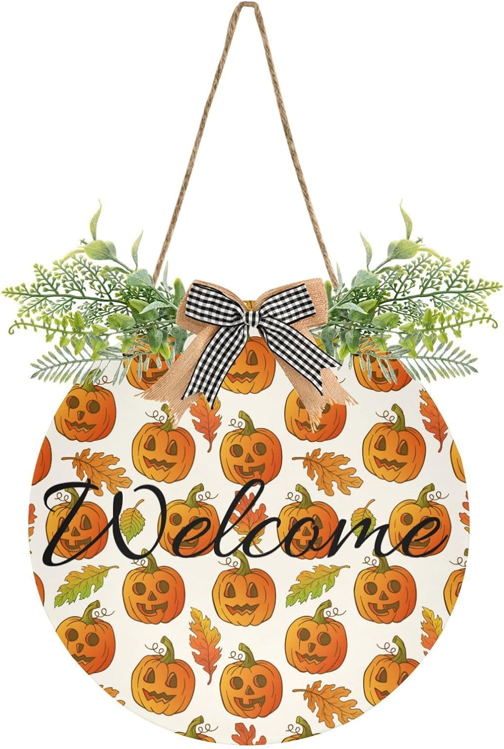 Coolnut Halloween Pumpkin & Maple Welcome Sign Front Door Round Wall ...
