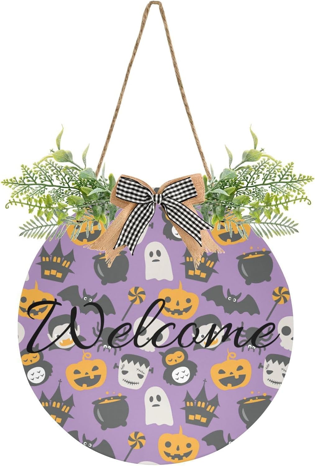 Coolnut Halloween Pumpkin Skull Welcome Sign Front Door Round Wall Door ...