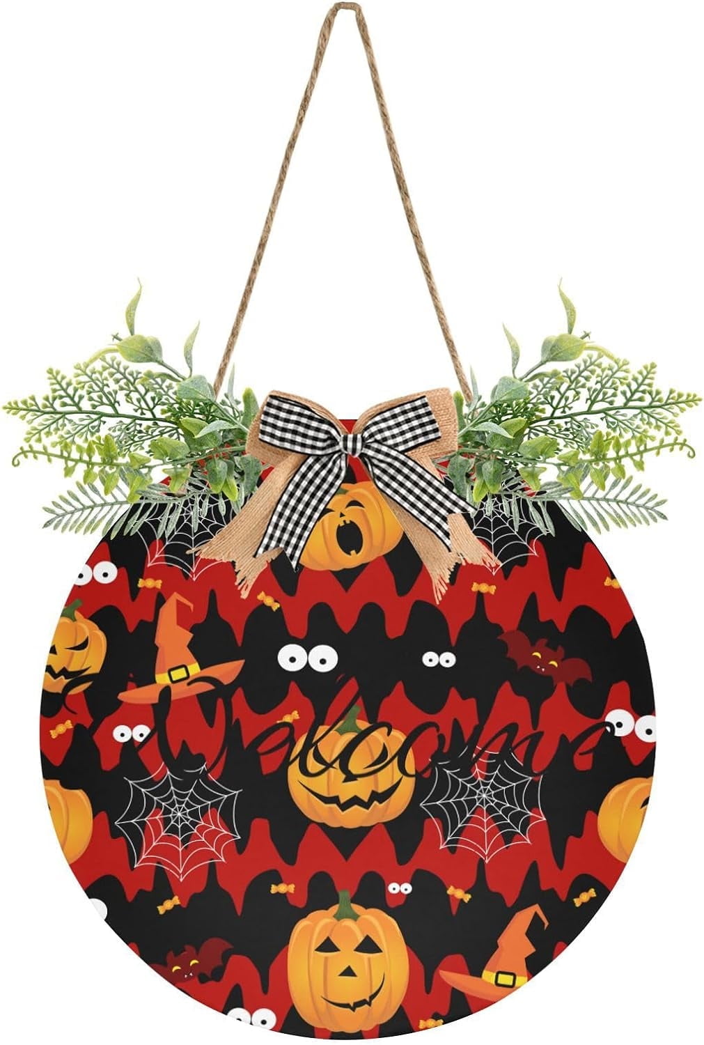 Coolnut Halloween Pumpkin Spider Web Welcome Sign Front Door Round Wall ...