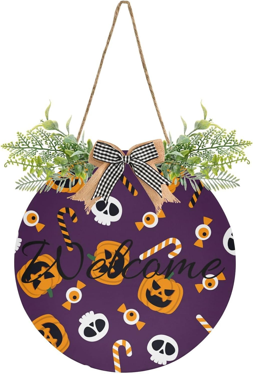 Coolnut Halloween Pumpkin Welcome Sign Front Door Round Wall Door Sign ...