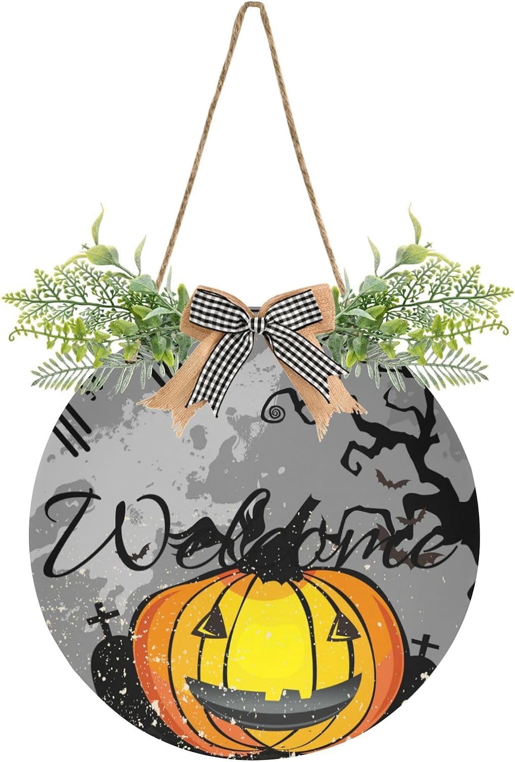 Coolnut Halloween Pumpkin Welcome Sign Front Door Round Wall Door Sign ...