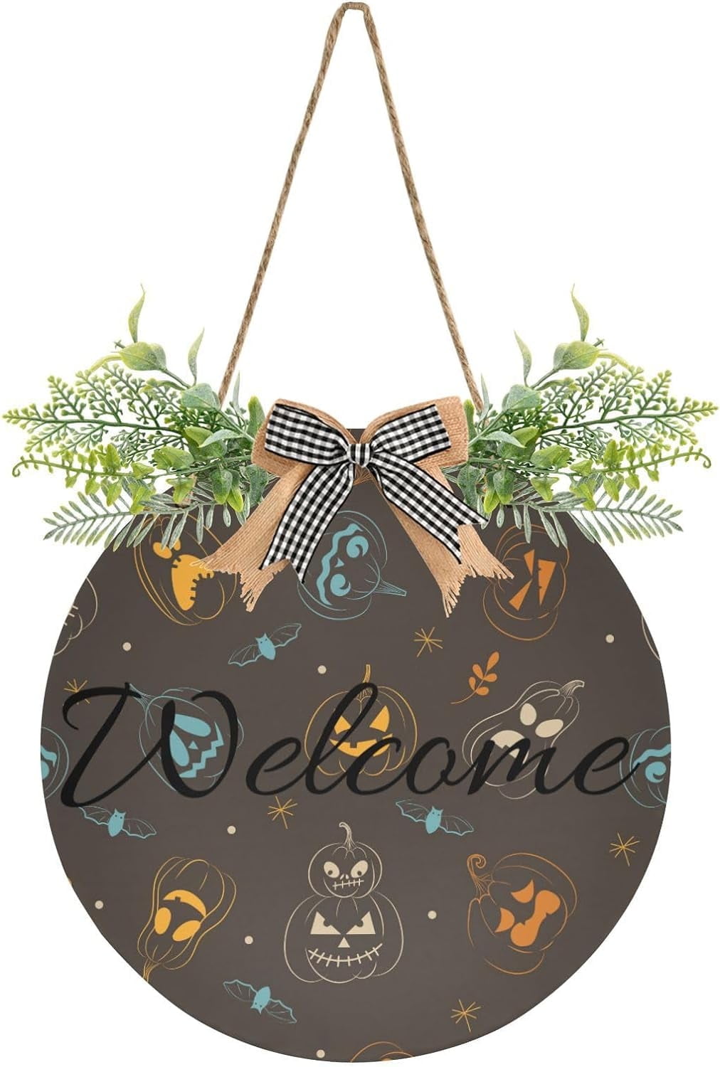 Coolnut Halloween Pumpkin Welcome Sign Front Door Round Wall Door Sign ...