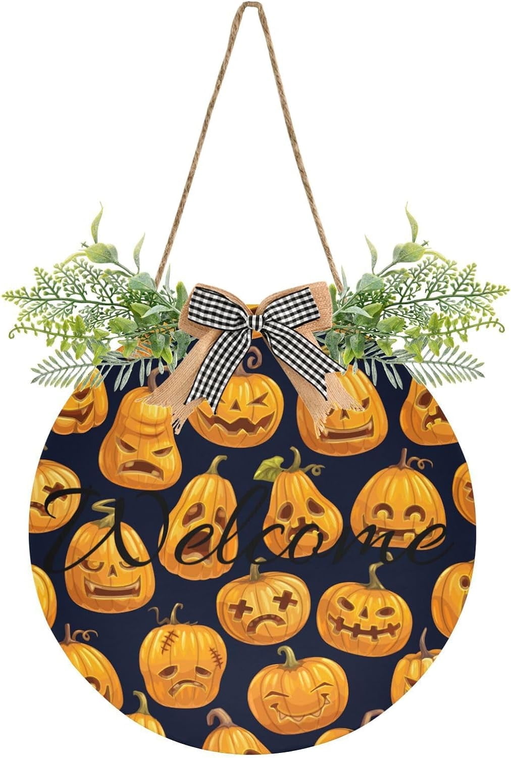 Coolnut Halloween Pumpkins Pattern Welcome Sign Front Door Round Wall ...