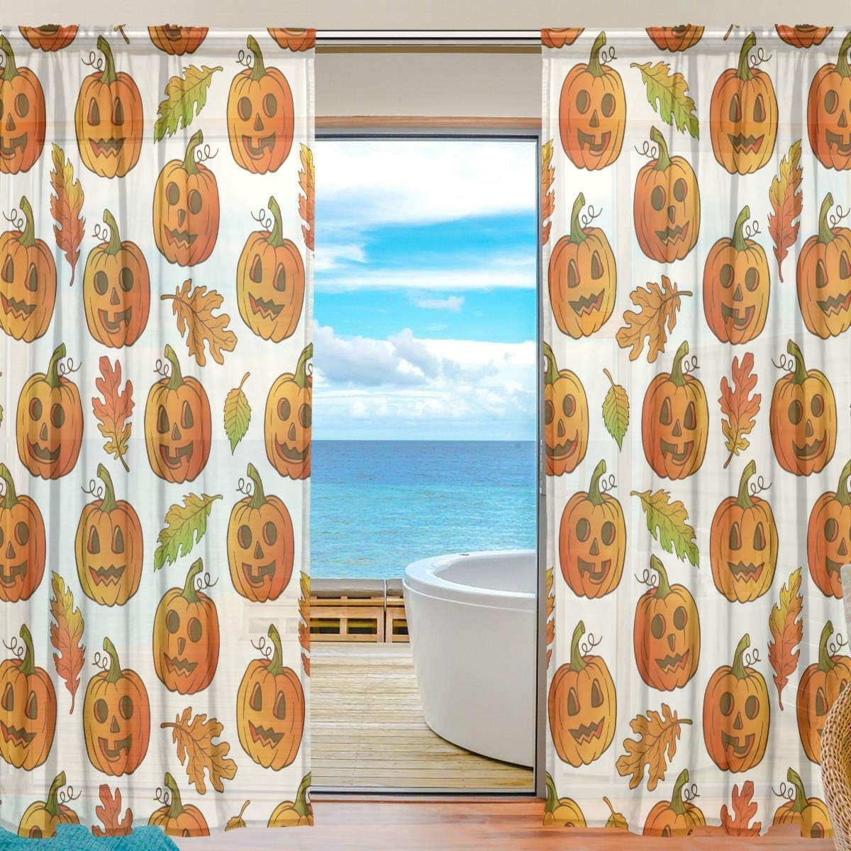 Coolnut Halloween Pumpkins Semi Sheer Curtains, 78"x55" Window Voile ...