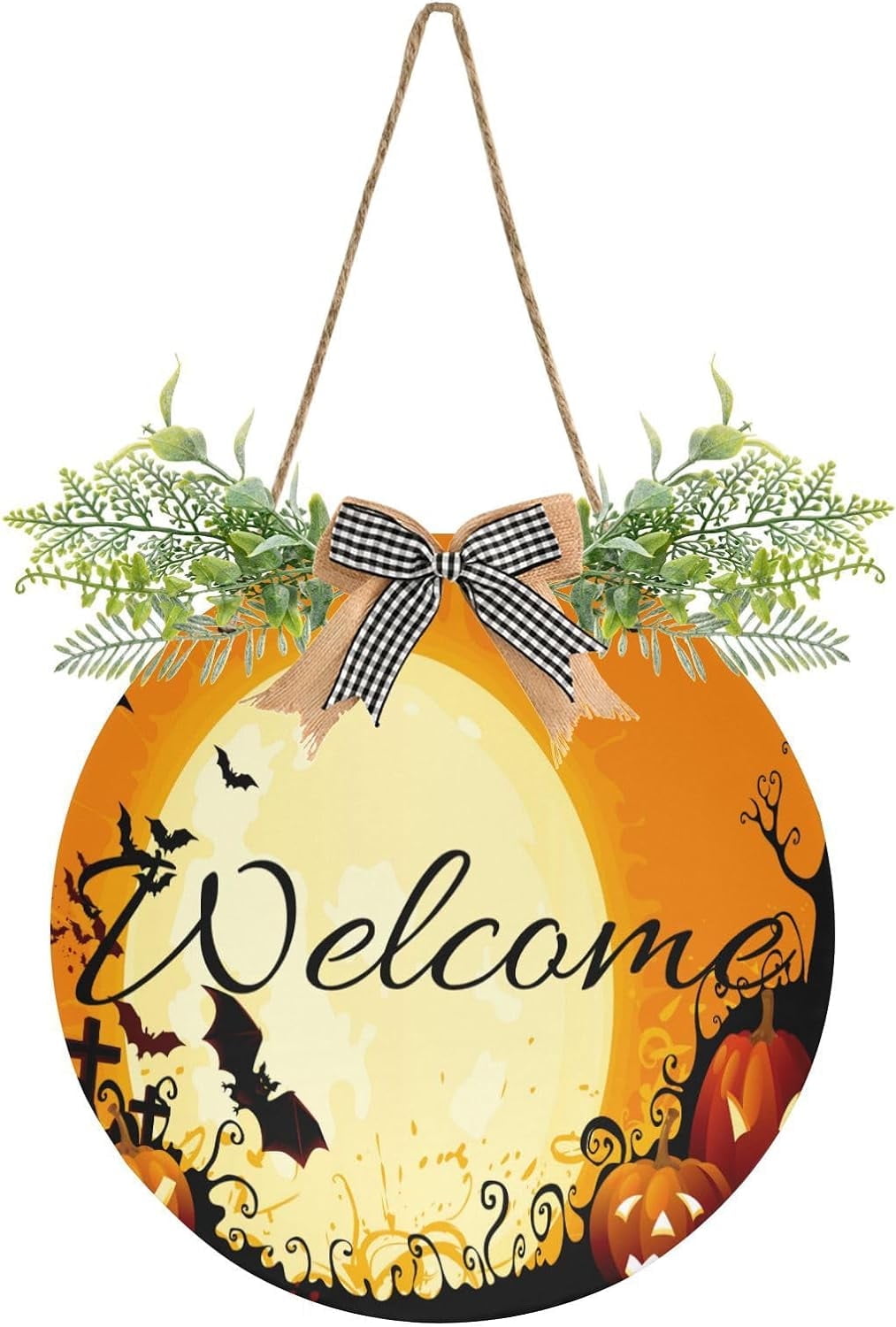 Coolnut Halloween Pumpkins Welcome Sign Front Door Round Wall Door Sign ...