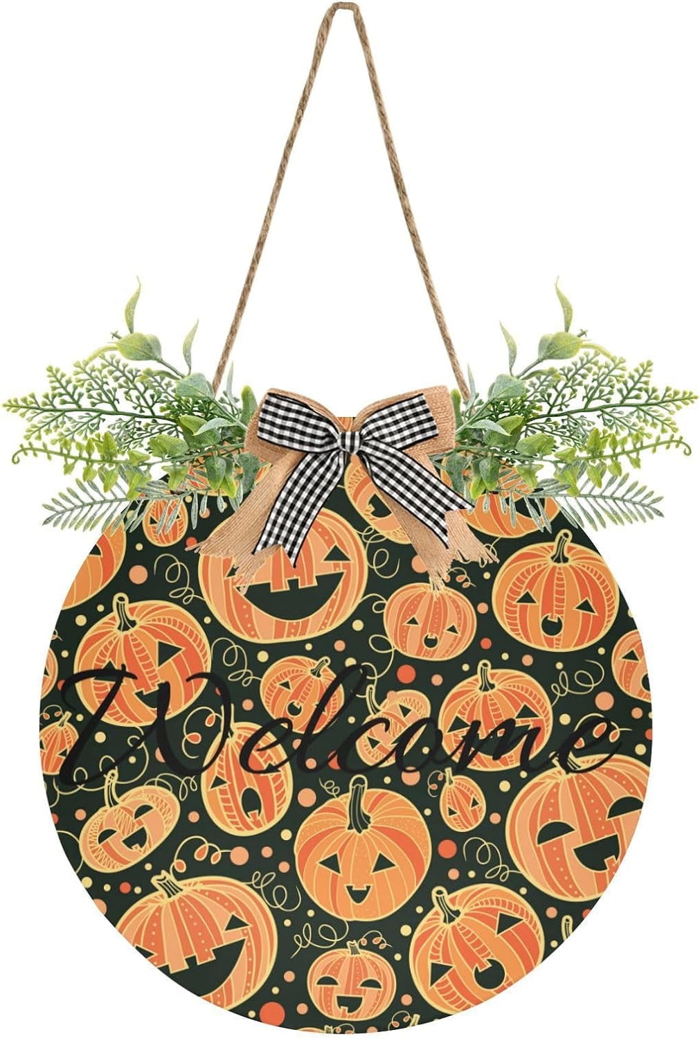 Coolnut Halloween Pumpkins Welcome Sign Front Door Round Wall Door Sign ...