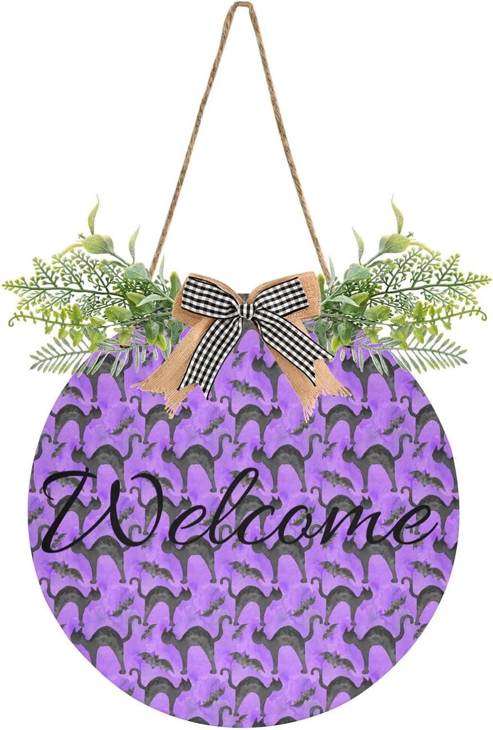 Coolnut Halloween Purple Welcome Sign Front Door Round Wall Door Sign ...