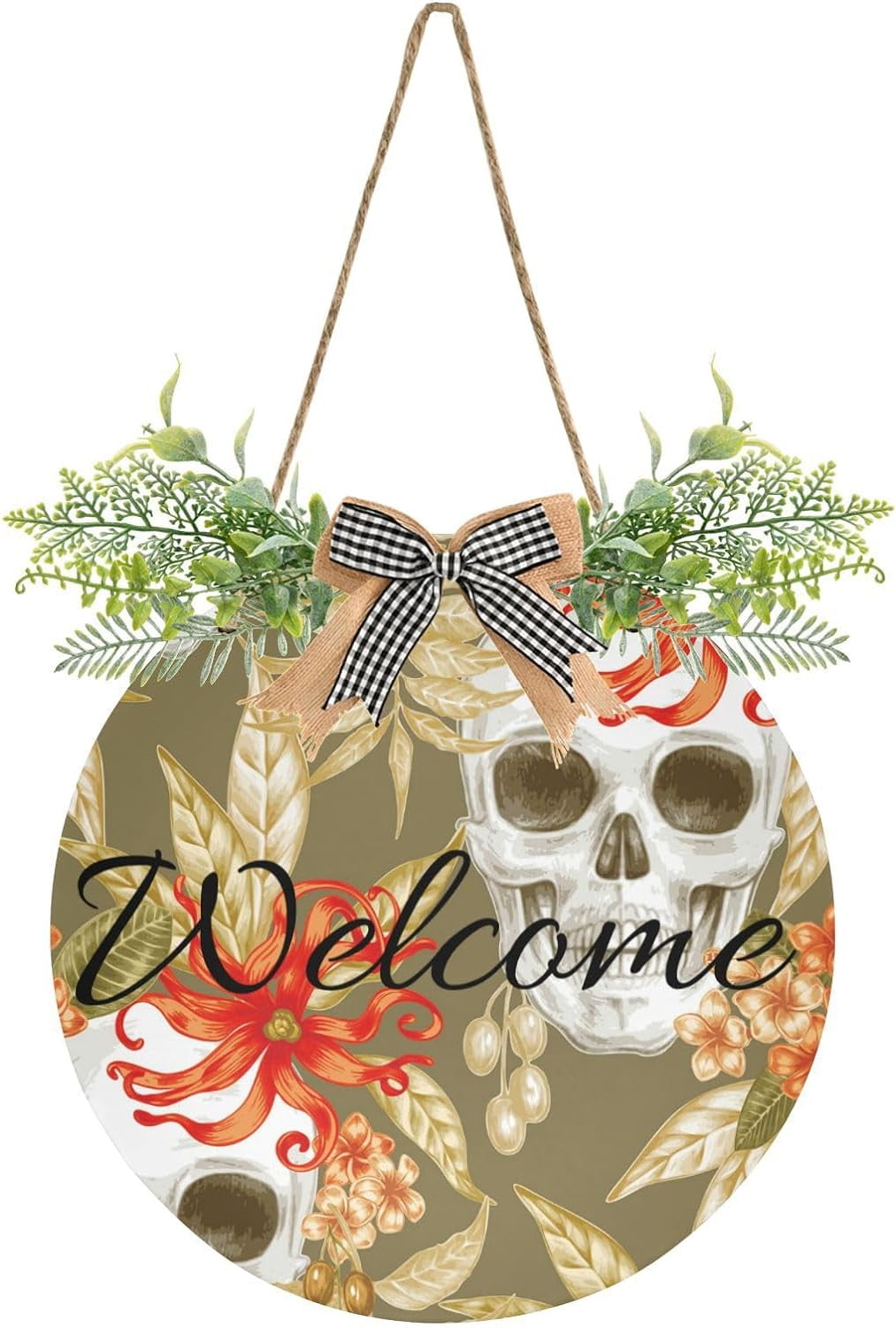 Coolnut Halloween Skull Red Flower Welcome Sign Front Door Round Wall ...