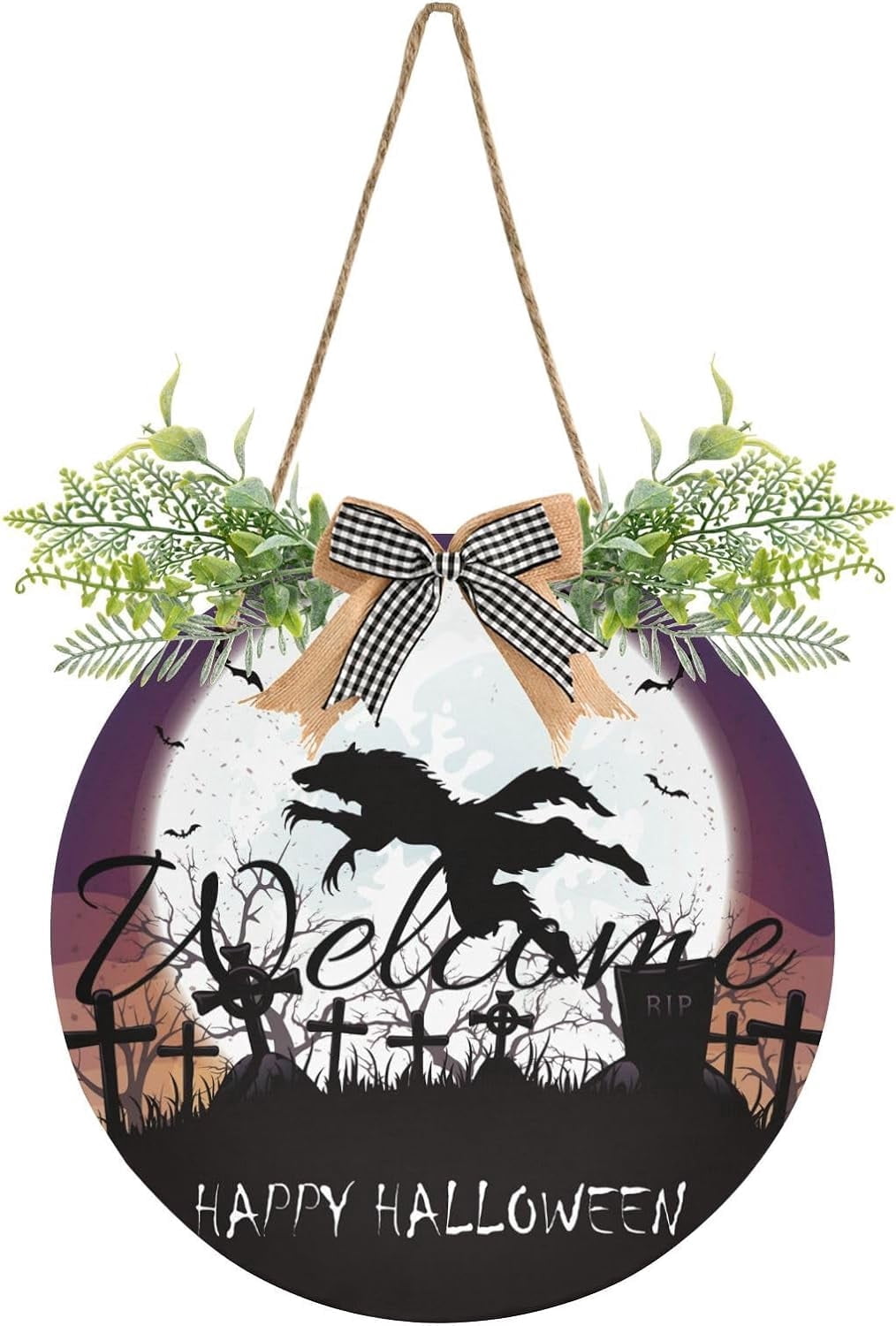 Coolnut Halloween Theme Welcome Sign Front Door Round Wall Door Sign ...