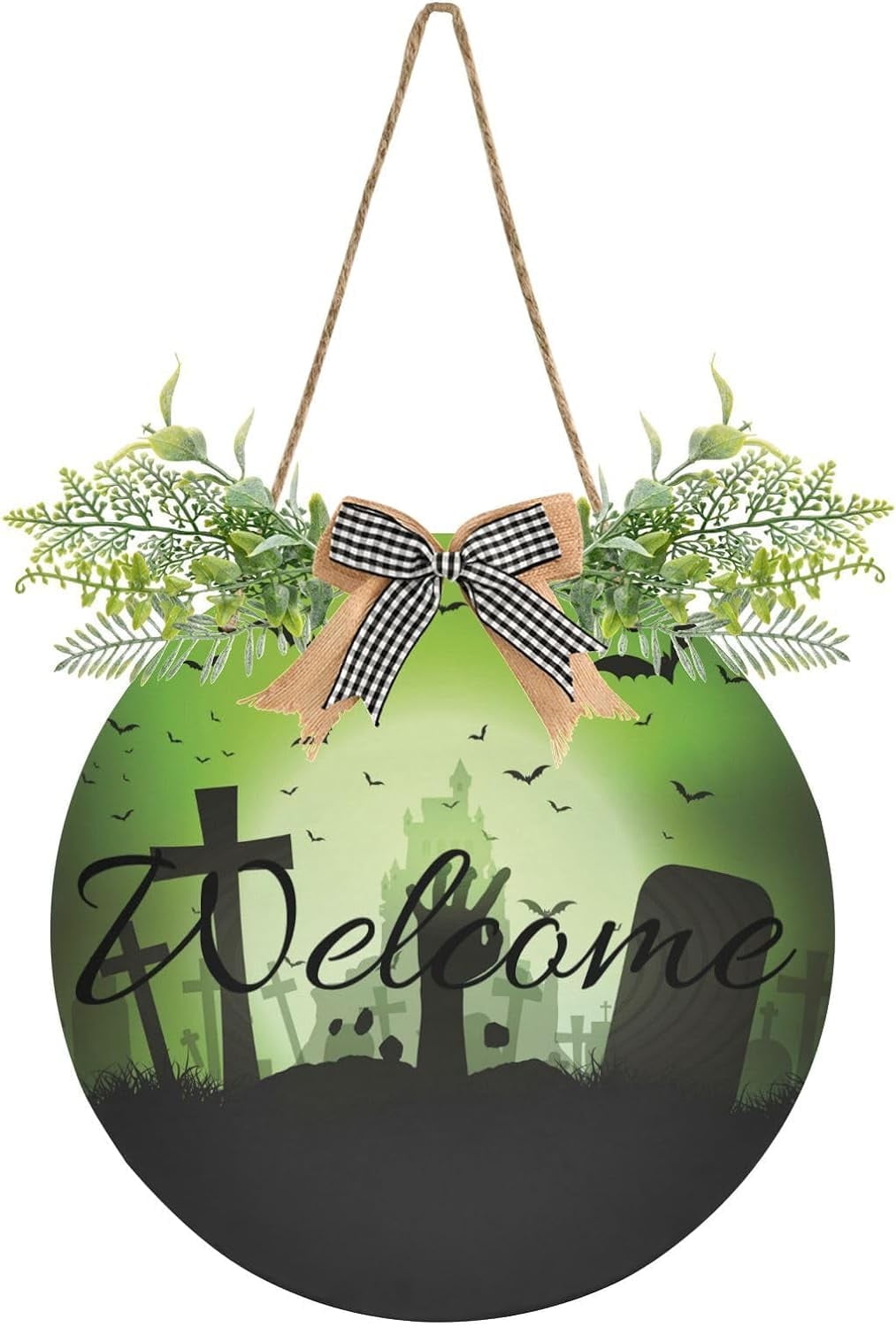 Coolnut Halloween Tombs & Bats Welcome Sign Front Door Round Wall Door ...