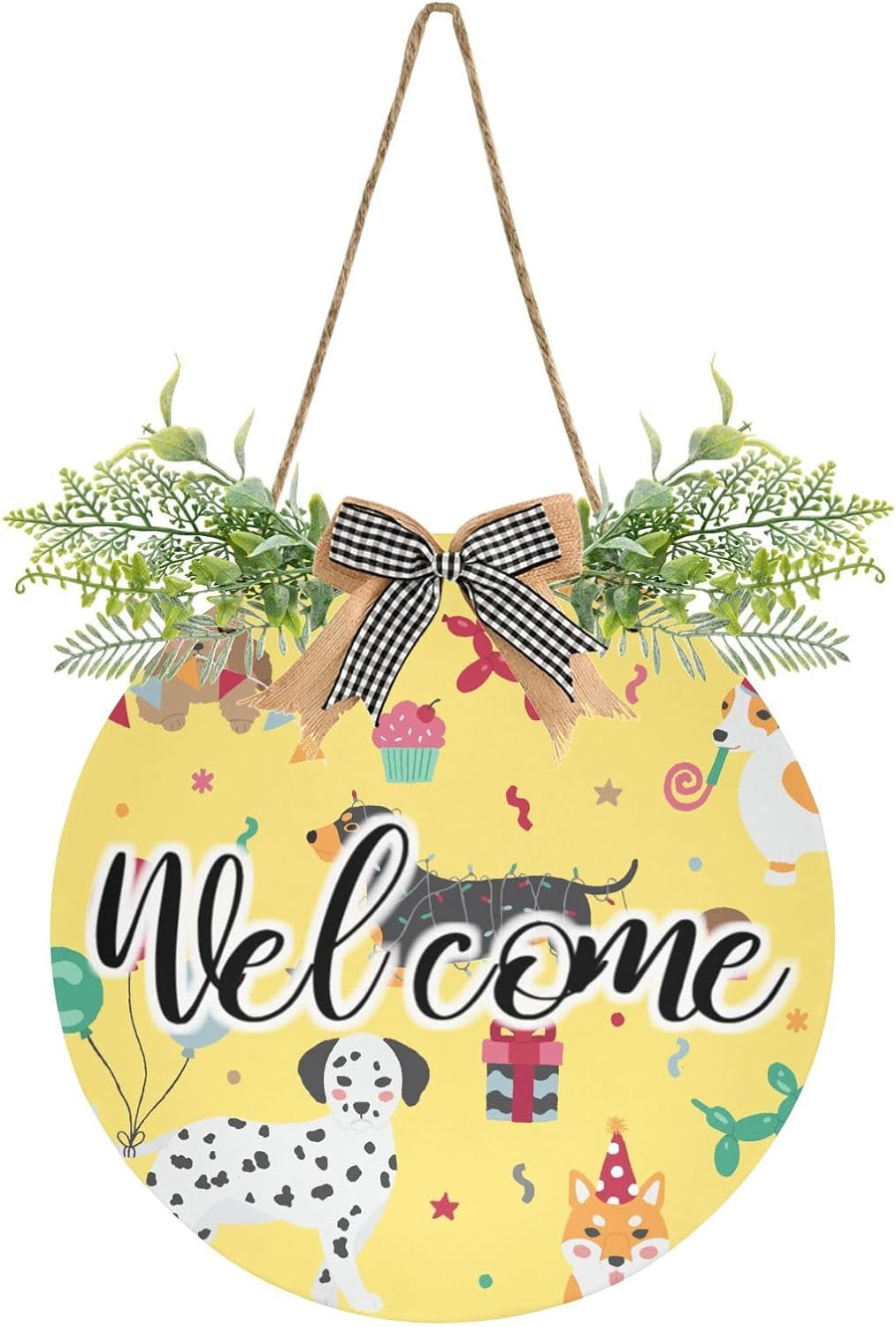 Coolnut Hand Drawn Cute Dogs Front Door Round, Hanging Welcome Sign ...