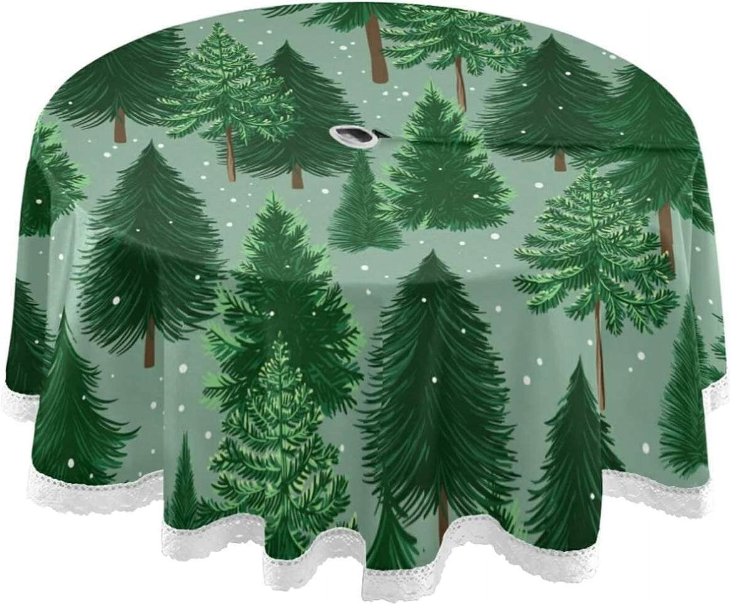 Coolnut Hand-Drawn Winter Coniferous Forest Round Tablecloth 60 ...