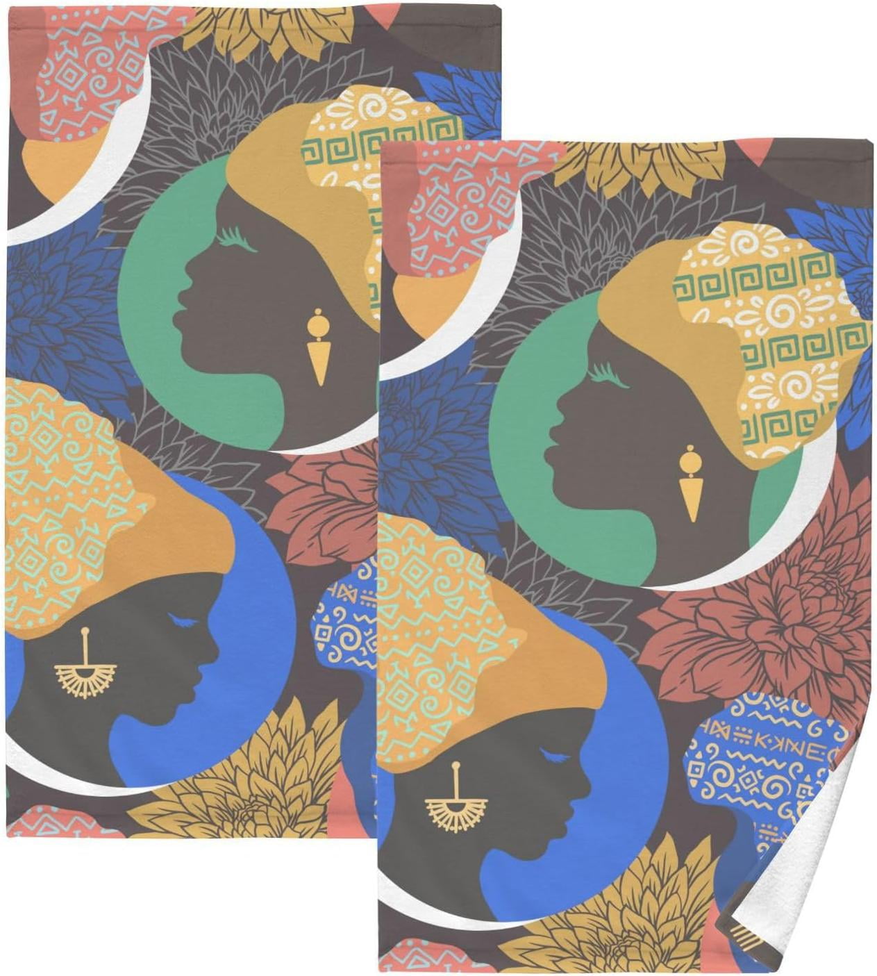 Coolnut Hand Towels African Women Floral Patterned 2 PCS, Cotton Bath ...