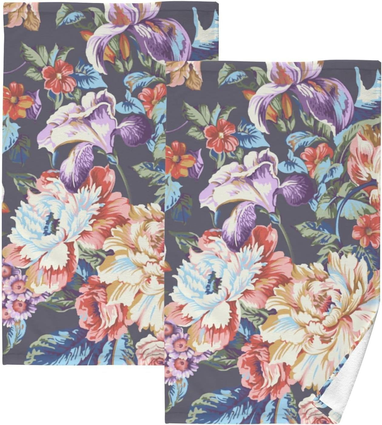 Coolnut Hand Towels Classical Flowers Patterned 2 PCS, Cotton Bath ...