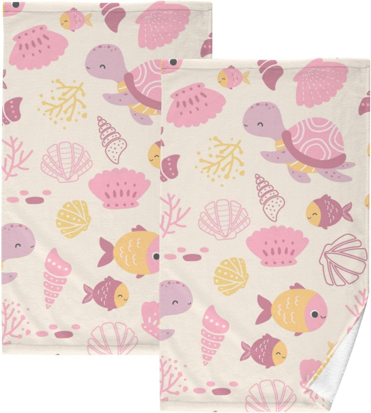 Coolnut Hand Towels Cute Ocean Animals Patterned 2 PCS, Cotton Bath ...