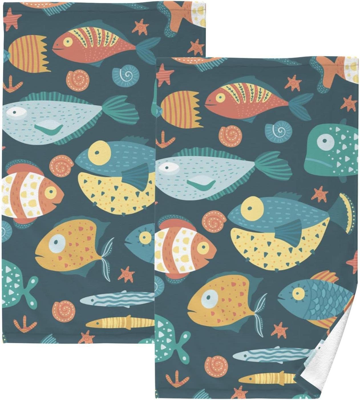 Coolnut Hand Towels Cute Sea Fishes 2 PCS, Cotton Bath Towels Drying ...