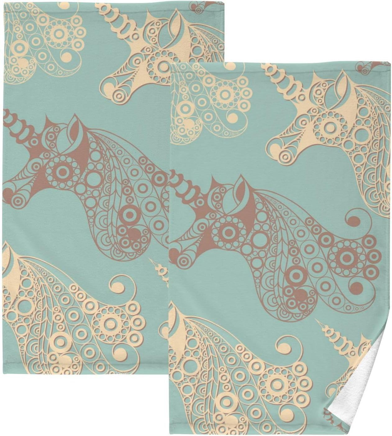 Coolnut Hand Towels Modern Art Unicorn Patterned 2 PCS, Cotton Bath ...