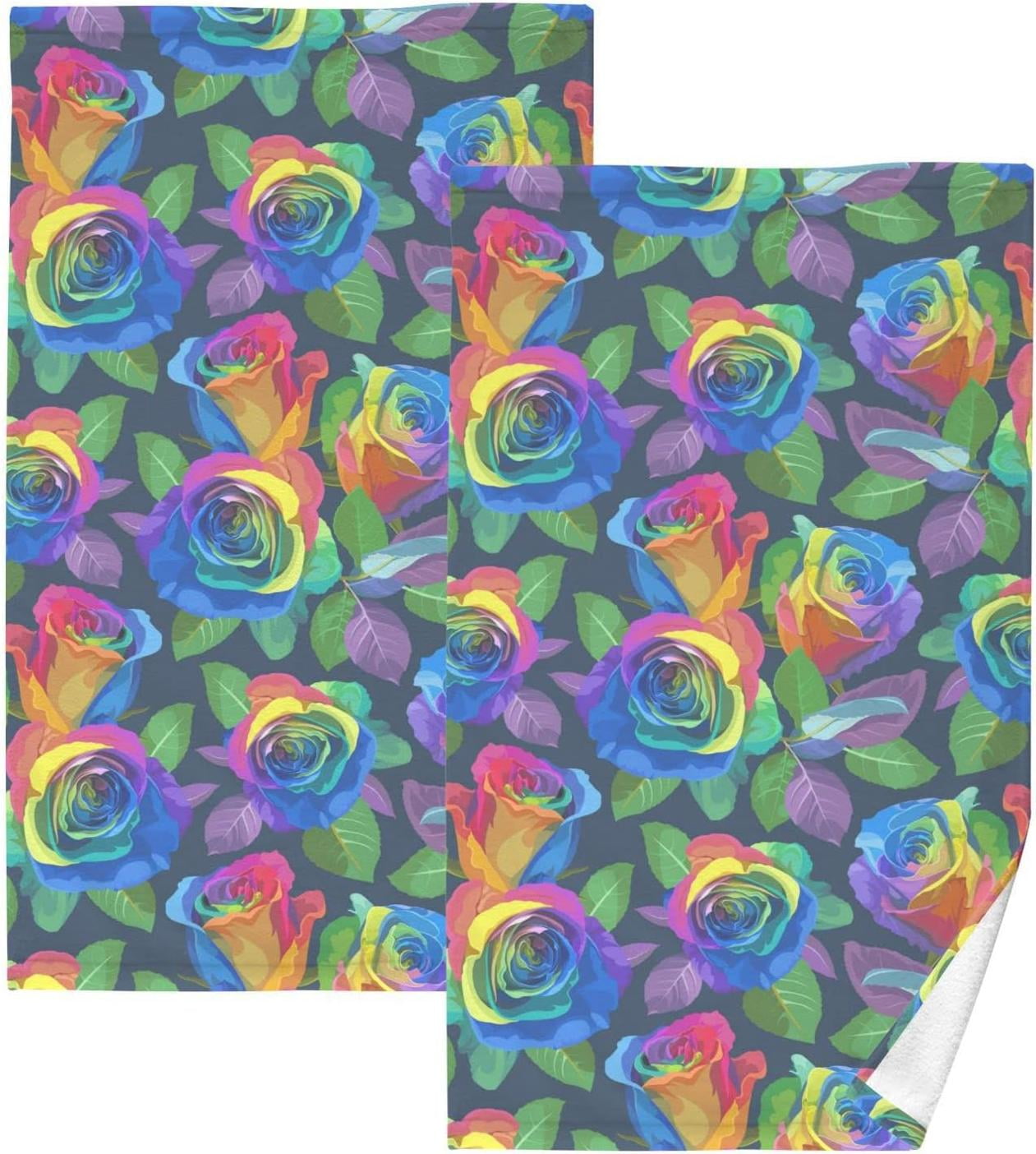 Coolnut Hand Towels Rainbow Roses Patterned 2 PCS, Cotton Bath Towel ...
