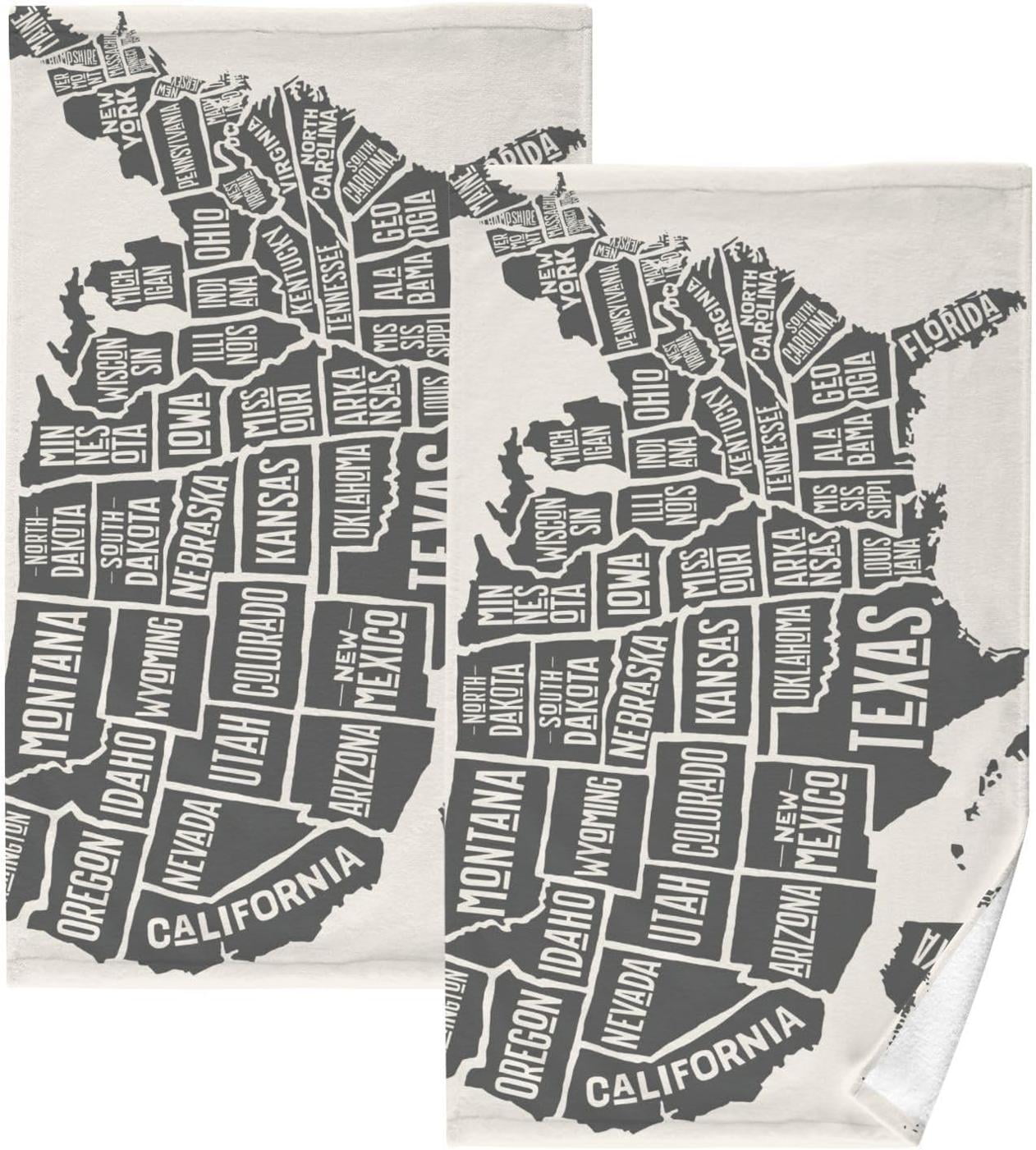 Coolnut Hand Towels Vintage American Map Patterned 2 PCS, Cotton Bath ...