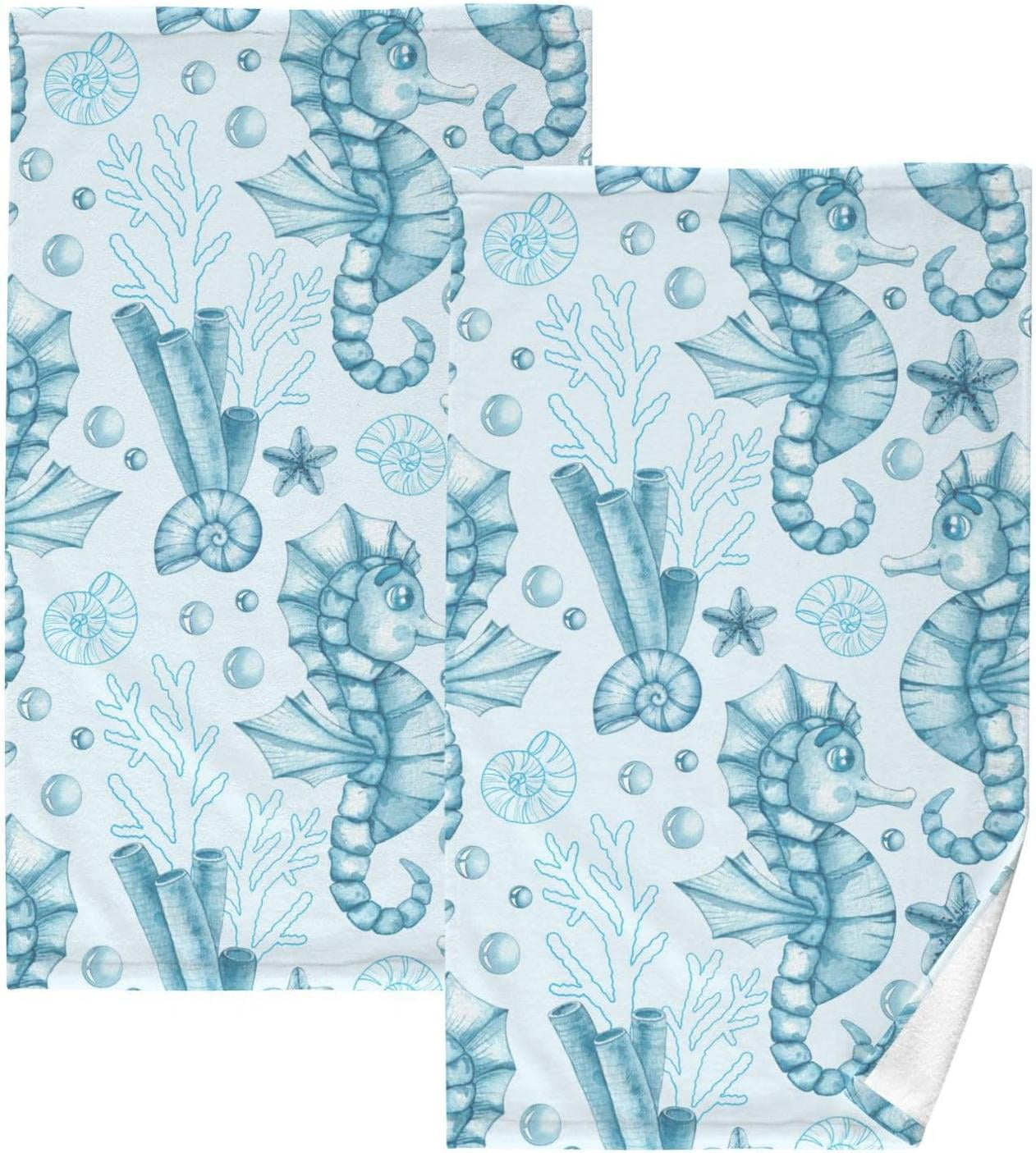 Coolnut Hand Towels Watercolor Seahorse Patterned 2 PCS, Cotton Bath ...