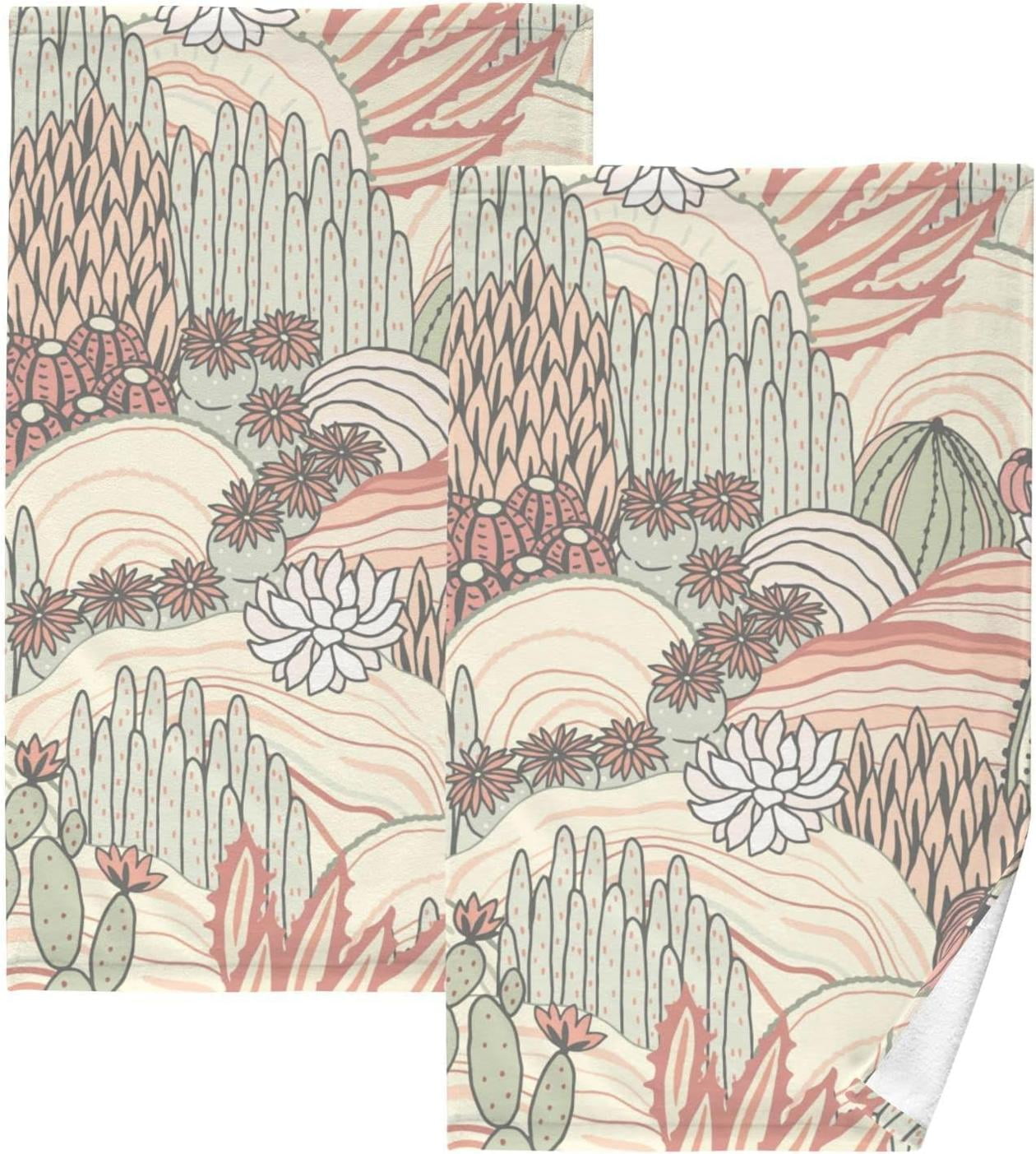 Coolnut Hand Towels World of Cactus Patterned 2 PCS, Cotton Bath Towel ...
