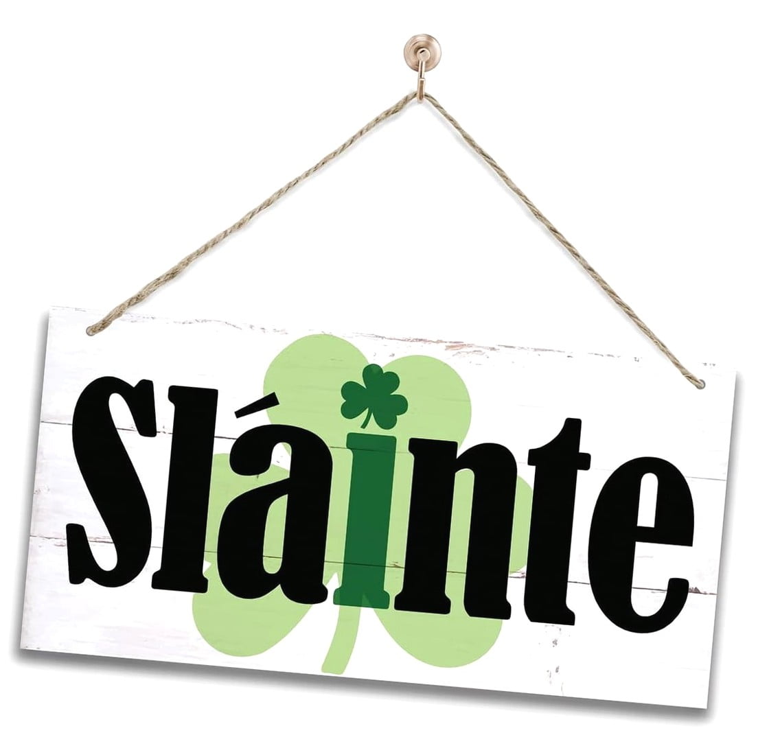 Coolnut Hanging ood Decor Sign, Slainte Printed Wood Wall Sign, Irish ...