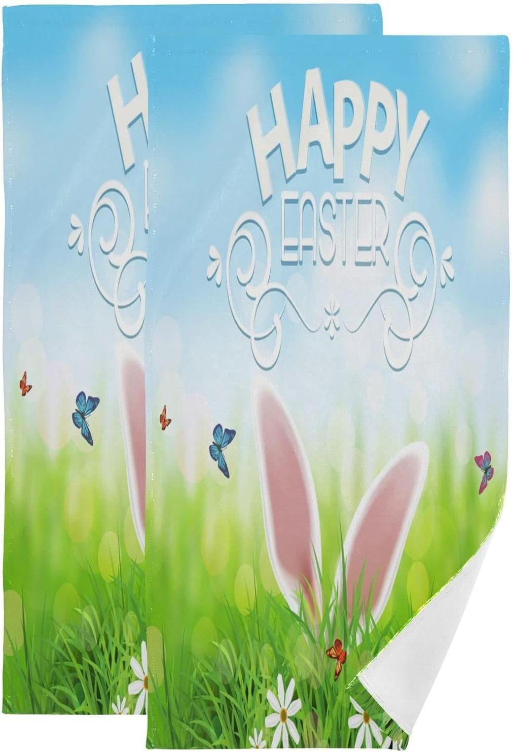 Coolnut Happy Easter Bunny Ears Hand Towels 2 PCS, Spring Butterfly Flower Kitchen Towel Ultra ...