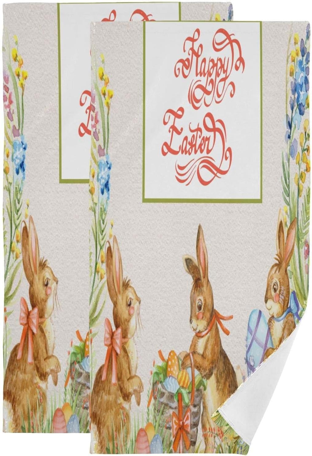 Coolnut Happy Easter Watercolor Bunny Hand Towels 2 PCS, Spring Flower Eggs Kitchen Towel Ultra ...