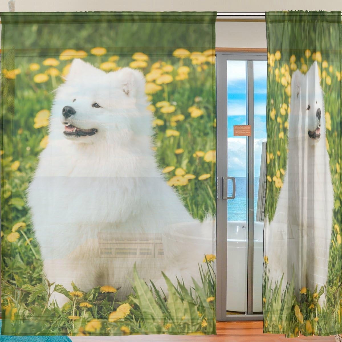 Coolnut Happy Smiling White Dog Sheer Gauze Door Curtain Window Curtain ...