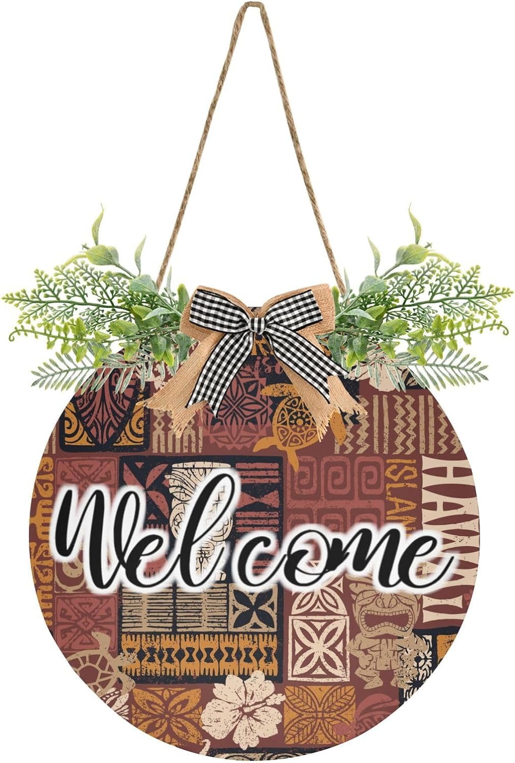 Coolnut Hawaiian Style Tribal Front Door Round, Hanging Welcome Sign ...