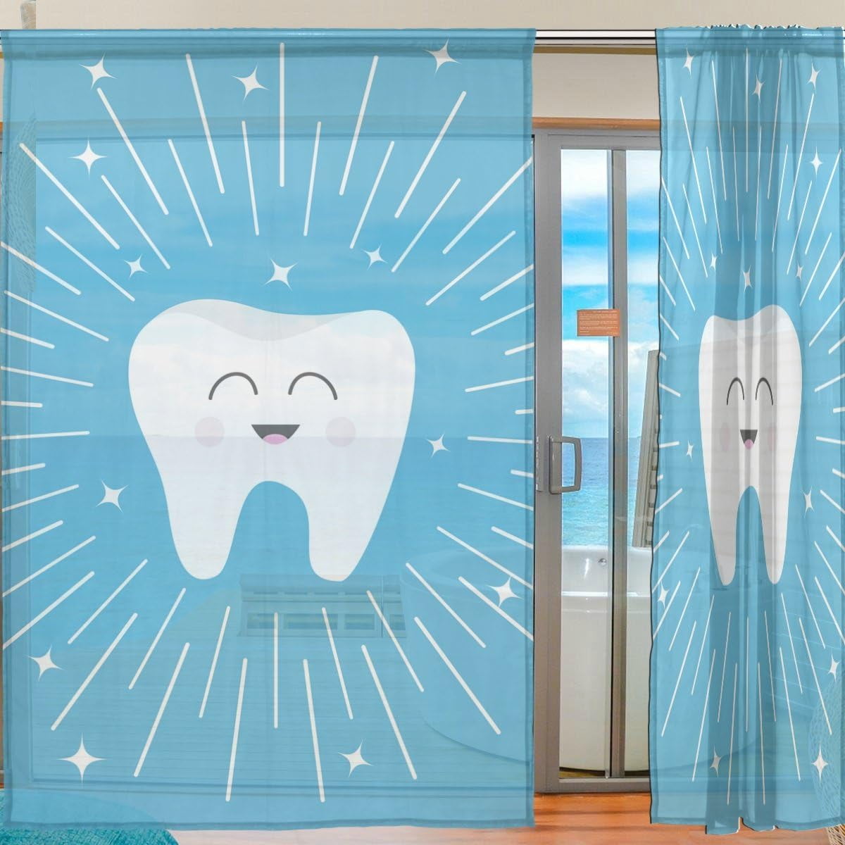 Coolnut Healthy Smiling Tooth Sheer Gauze Door Curtain Window Curtain ...