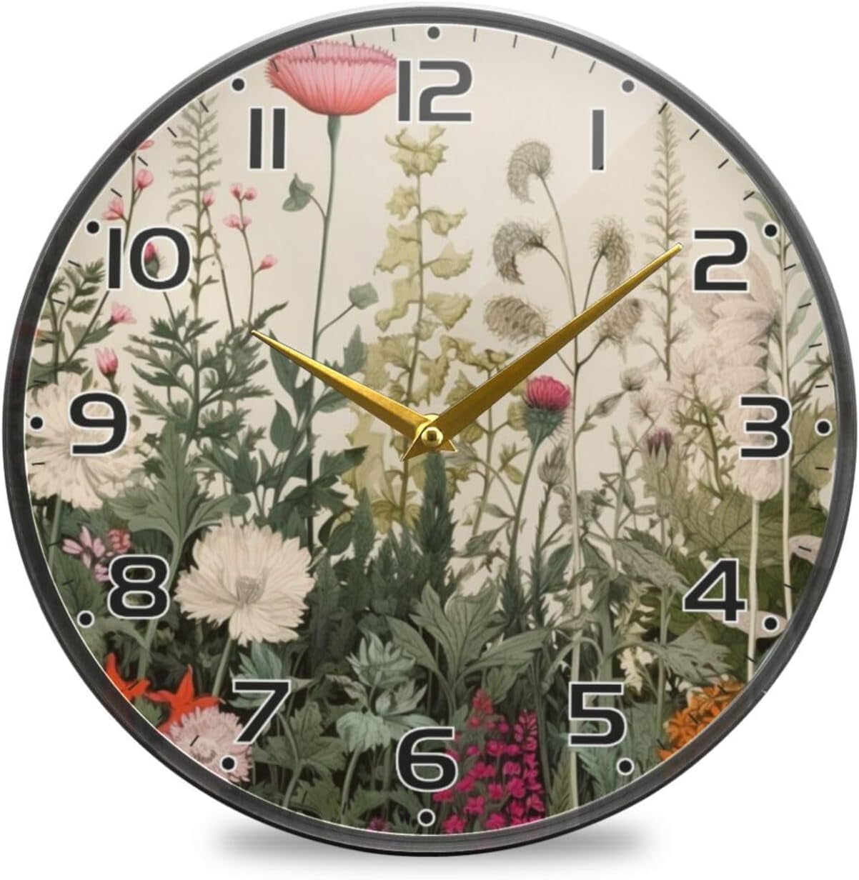 Coolnut Herbal Wildflower Wall Clock Round Silent Non Ticking Battery ...