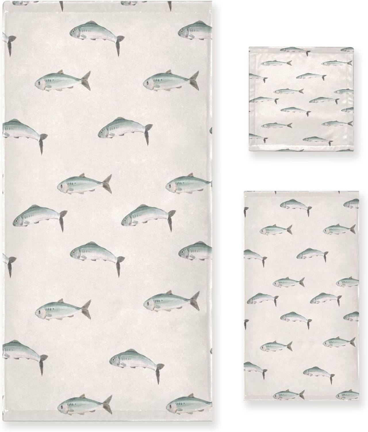 Coolnut Herring Fish Bathroom Towel Set of 3 with Hand Towel, Wash ...