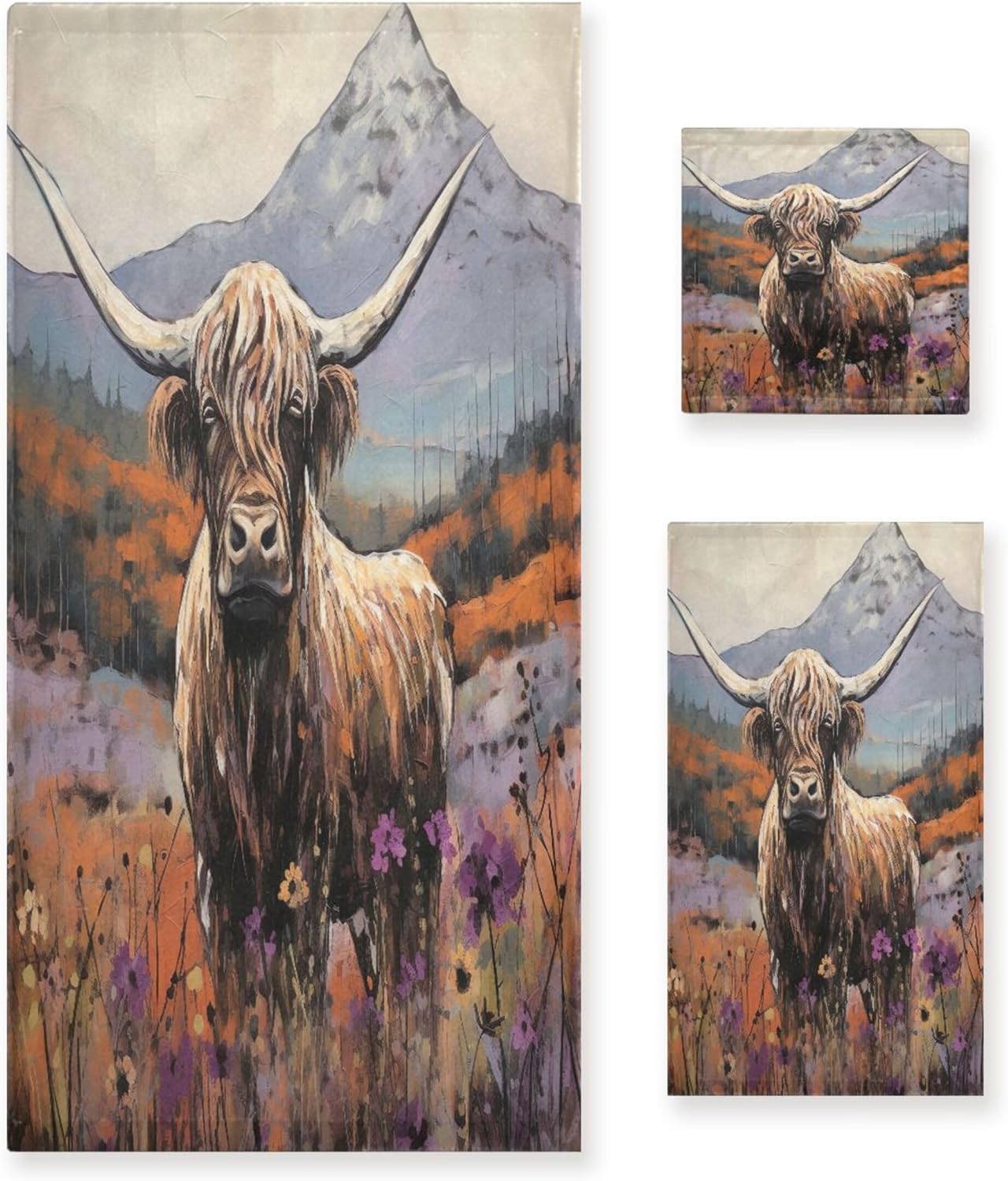 Coolnut Highland Cow Bathroom Towel Set of 3 with Hand Towel, Wash ...
