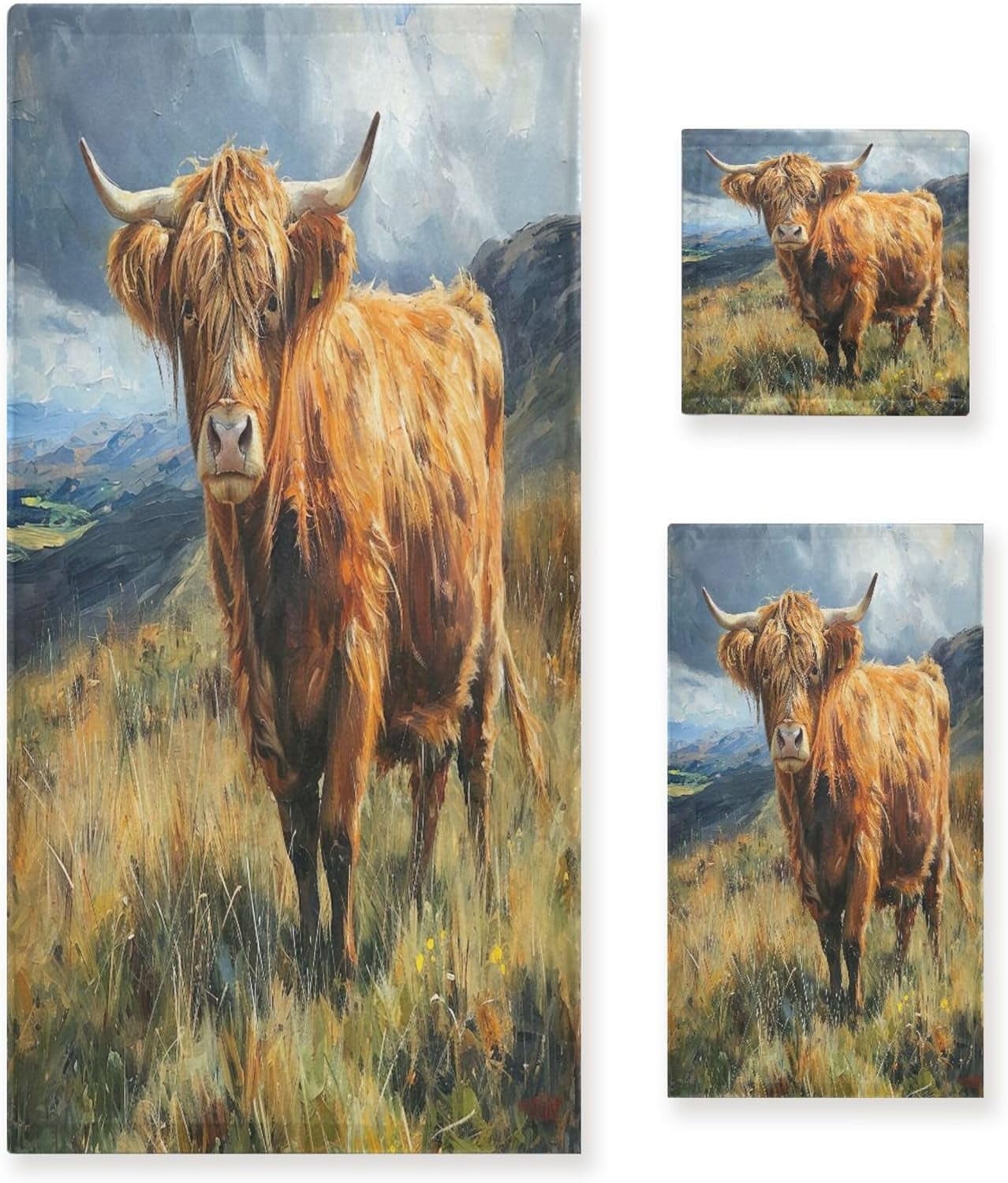 Coolnut Highland Cow Bathroom Towel Set of 3 with Hand Towel, Wash ...