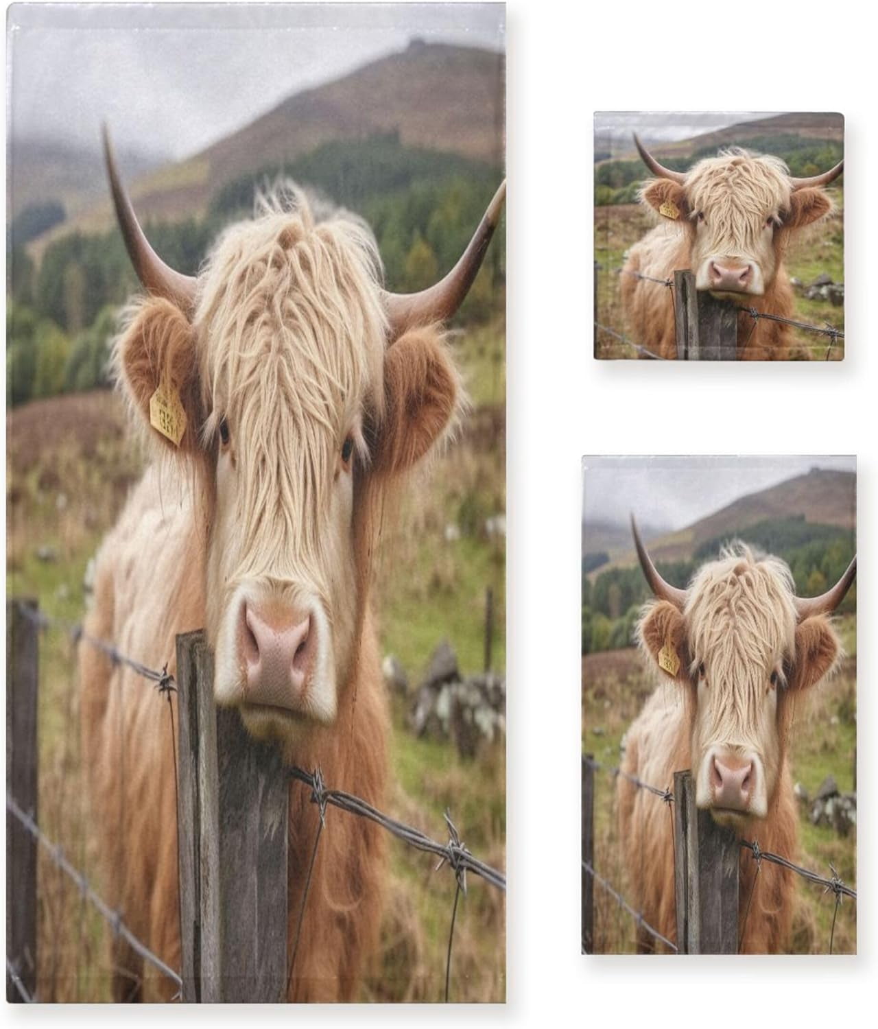 Coolnut Highland Cow Bathroom Towel Set Absorbent Soft 3-Piece Bath ...