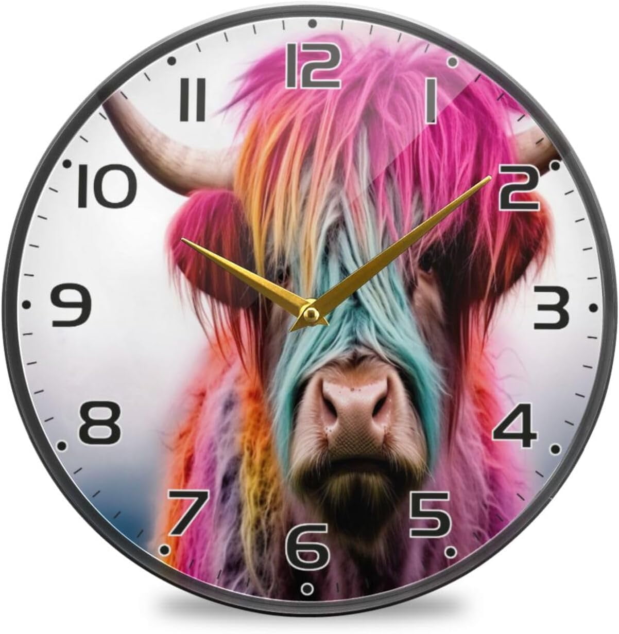 Coolnut Highland Cow Colorful Wall Clock Round Silent Non Ticking ...