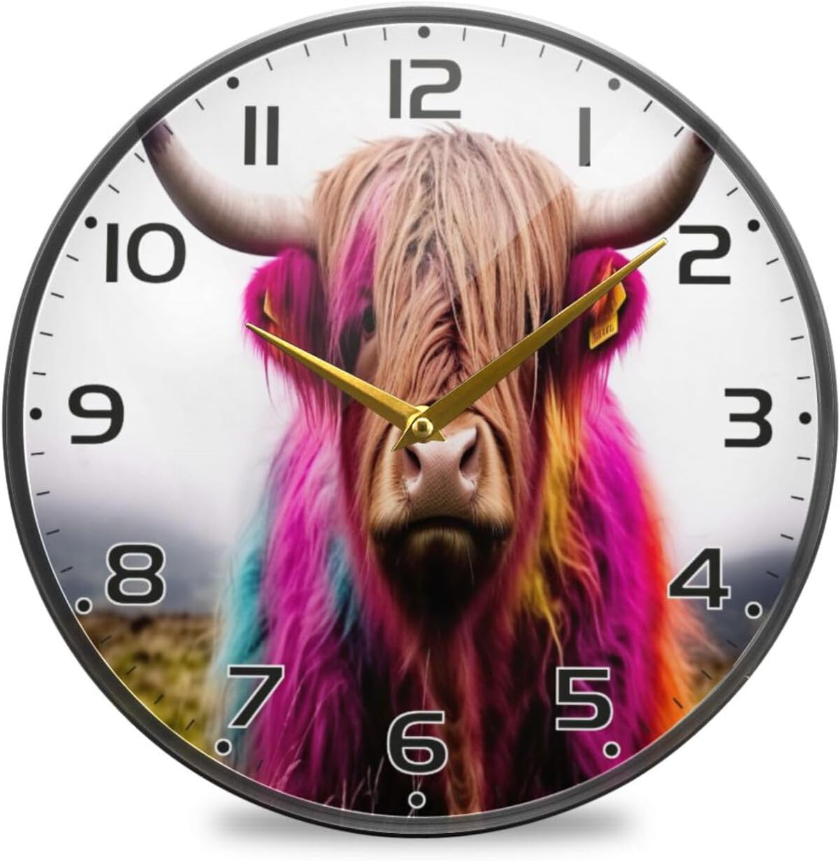 Coolnut Highland Cow Colorful Wall Clock Round Silent Non Ticking ...