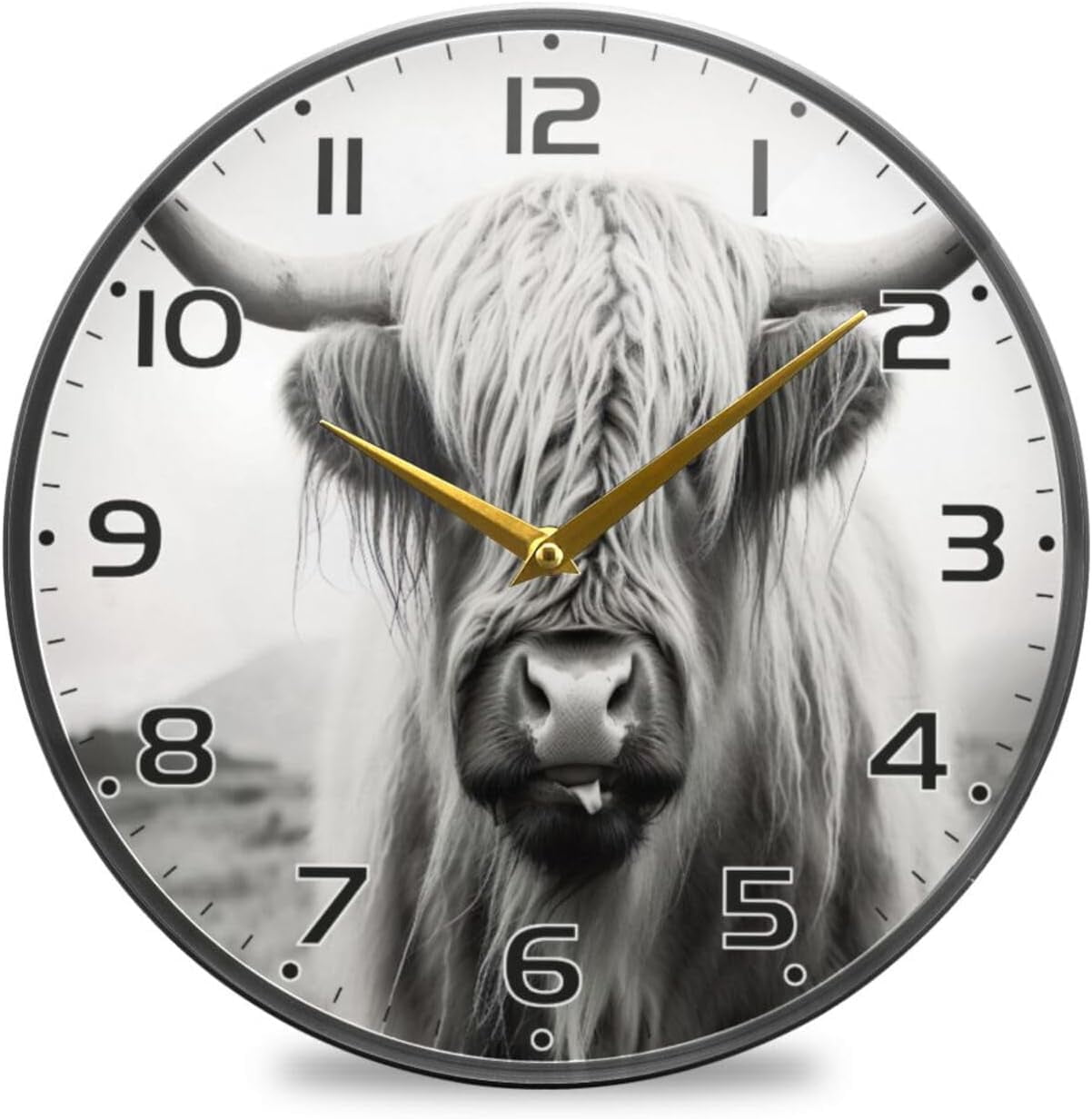 Coolnut Highland Cow Wall Clock Round Silent Non Ticking Battery ...
