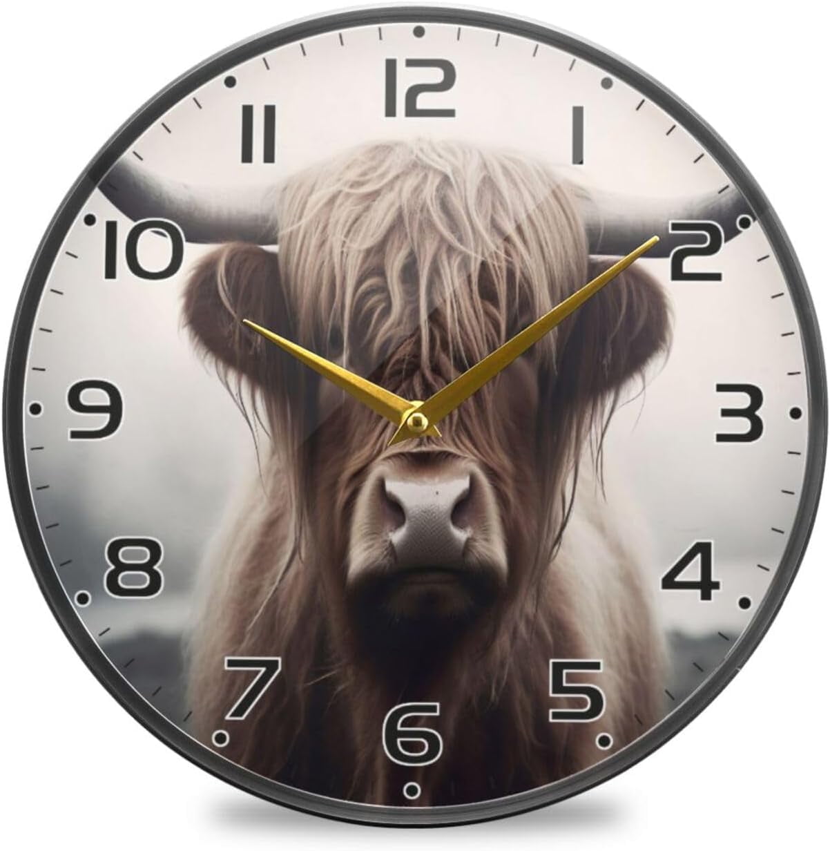 Coolnut Highland Cow Wall Clock Round Silent Non Ticking Battery ...