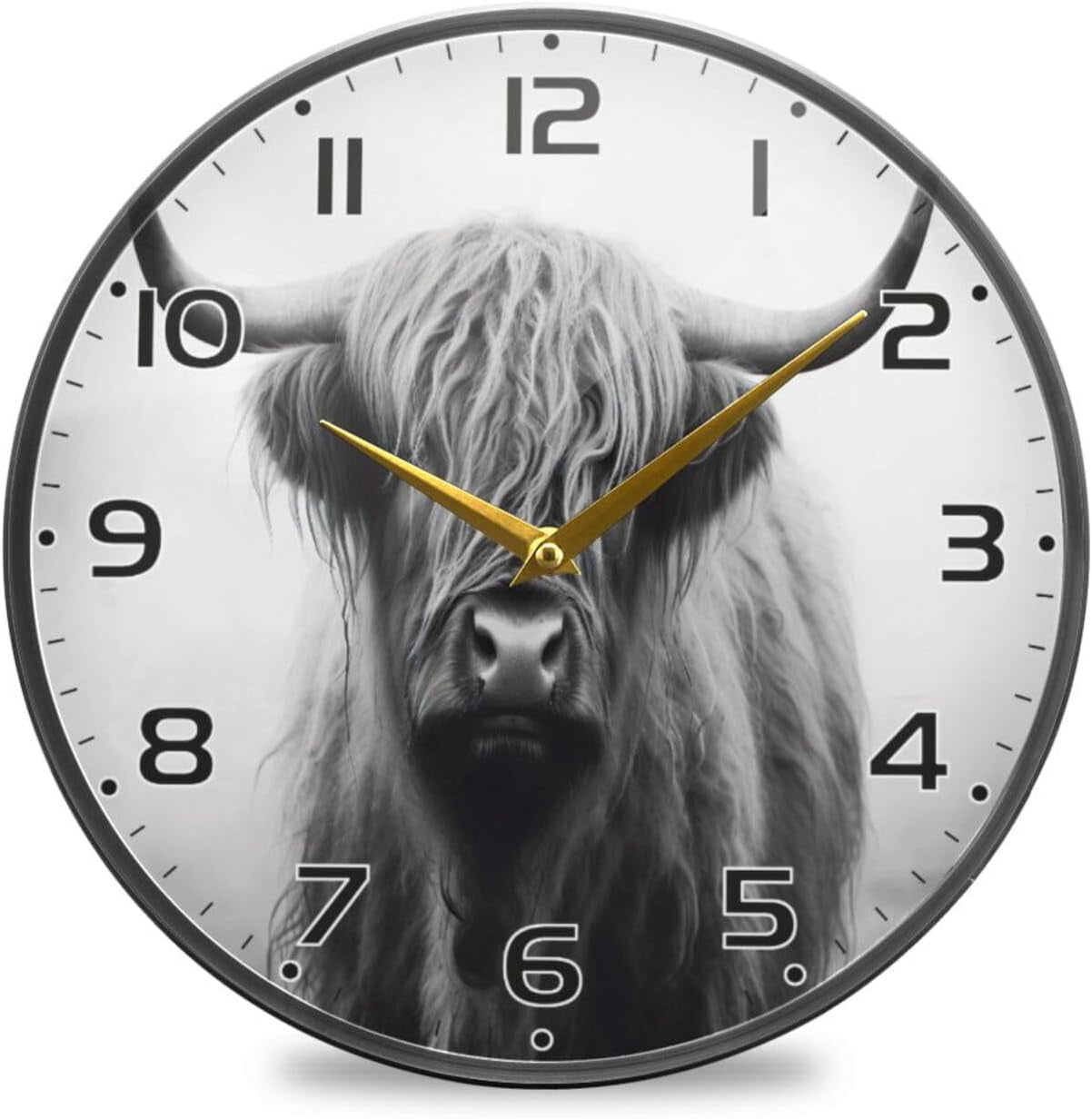 Coolnut Highland Cow Wall Clock Round Silent Non Ticking Battery ...