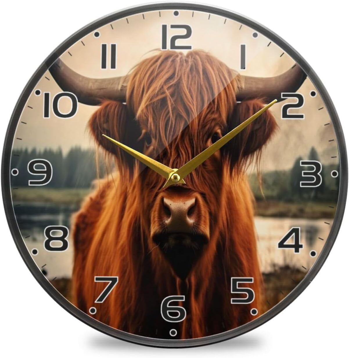 Coolnut Highland Cow Wall Clock Round Silent Non Ticking Battery ...