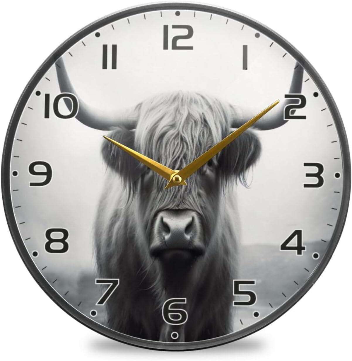 Coolnut Highland Cow Wall Clock Round Silent Non Ticking Battery ...