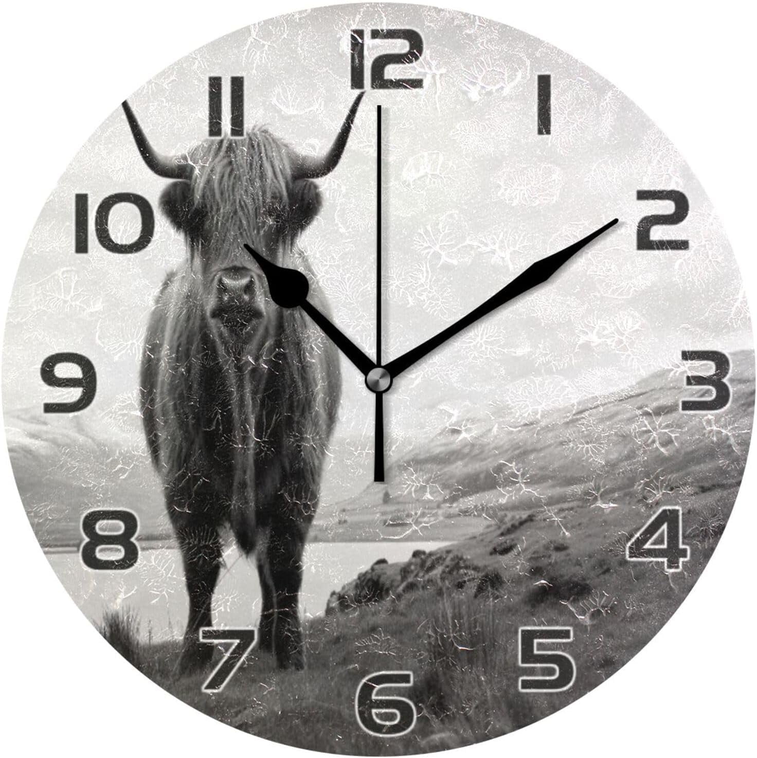 Coolnut Highland Cow Wall Clock Round Vintage Silent Non Ticking ...