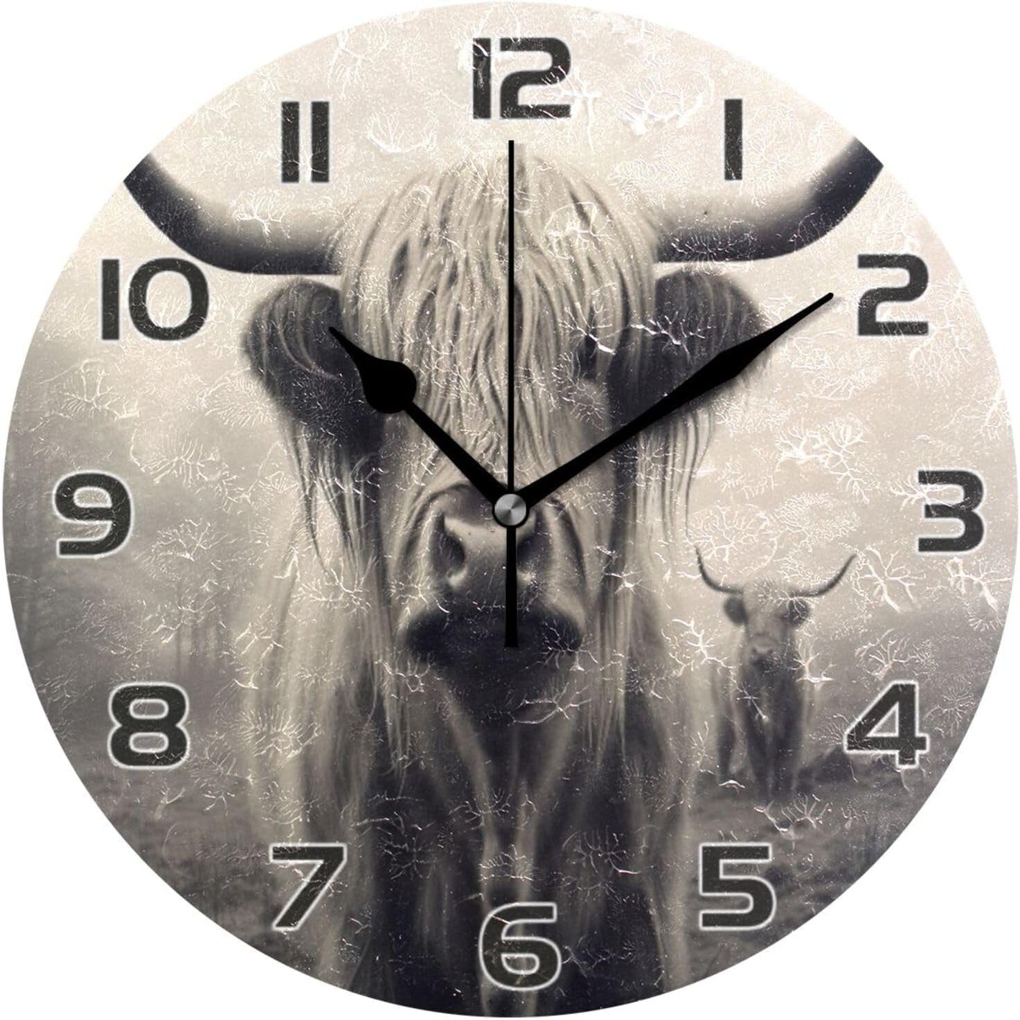 Coolnut Highland Cow Wall Clock Round Vintage Silent Non Ticking ...