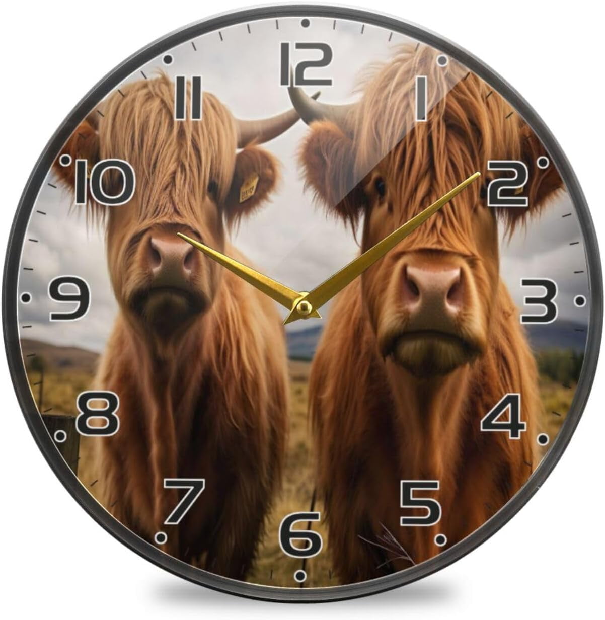 Coolnut Highland Cows Farmhouse Wall Clock Round Silent Non Ticking ...