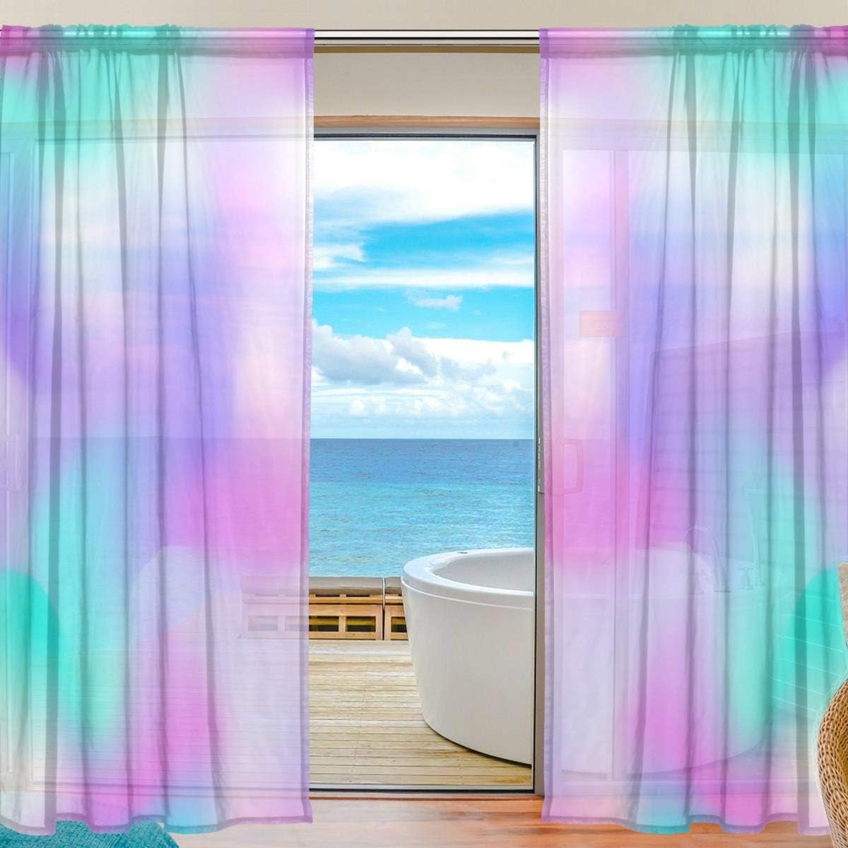 Coolnut Holographic Background Semi Sheer Curtains Window Voile Drapes ...