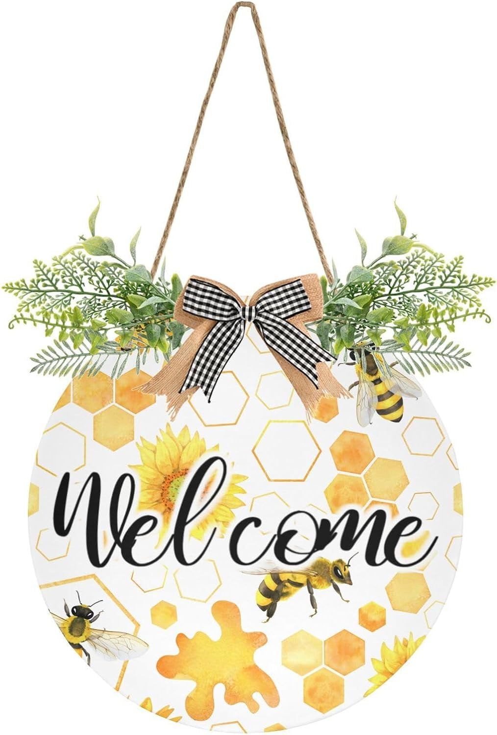 Coolnut Honey Bee Front Door Round, Hanging Welcome Sign, Front Door ...